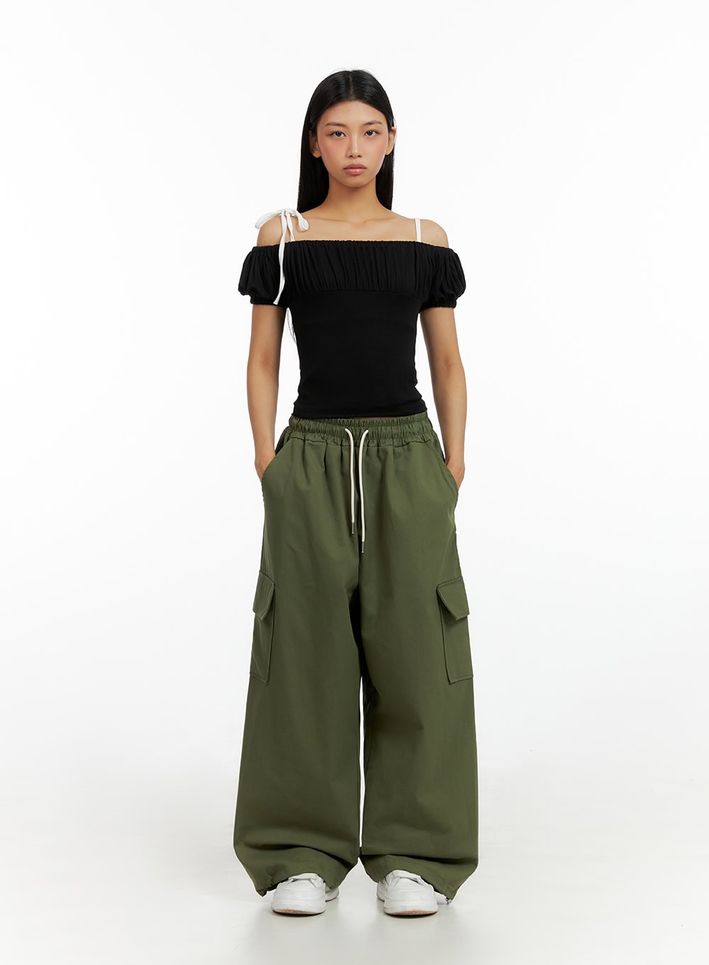 Banded String Baggy Cargo Pants IL419 - Acubi style | LEWKIN