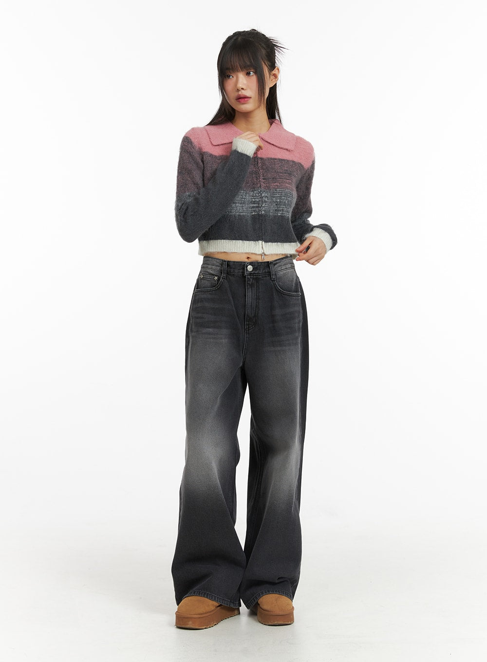 Denim Mid-Waist Pocket Wide Leg Jeans CJ415 - Acubi style | LEWKIN