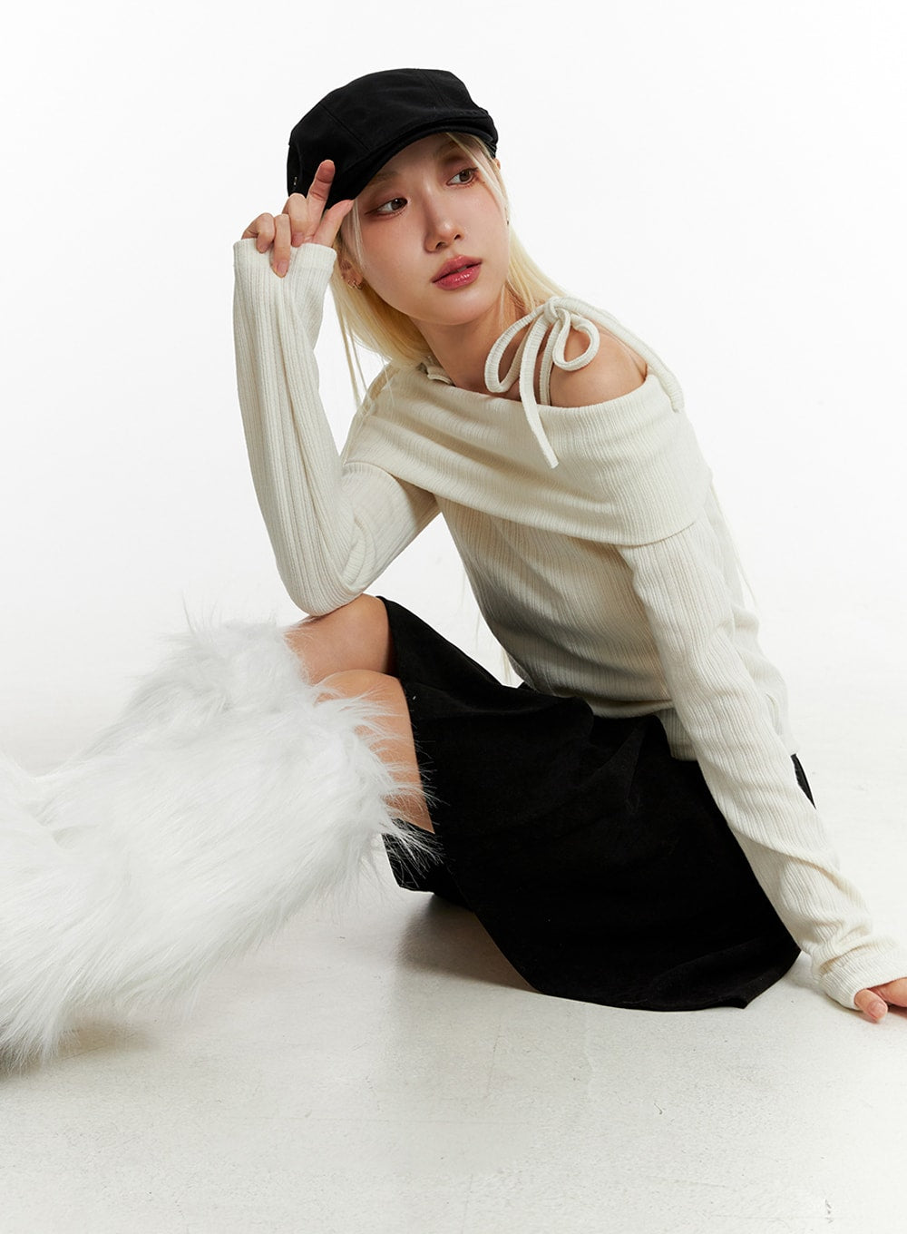 Ribbed Off-Shoulder Long Sleeve Top ID315 - Acubi style | LEWKIN