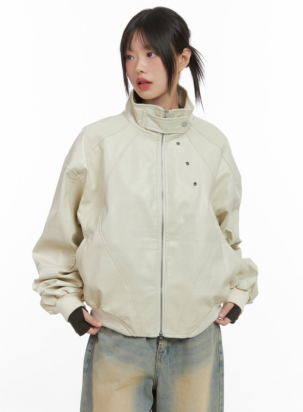 Refined Button-Up Leather Jacket CS412 - Acubi style | LEWKIN