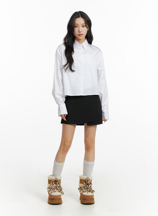 Basic Crop Collar Shirt CF415 - Korean Women's Fashion | LEWKIN ...