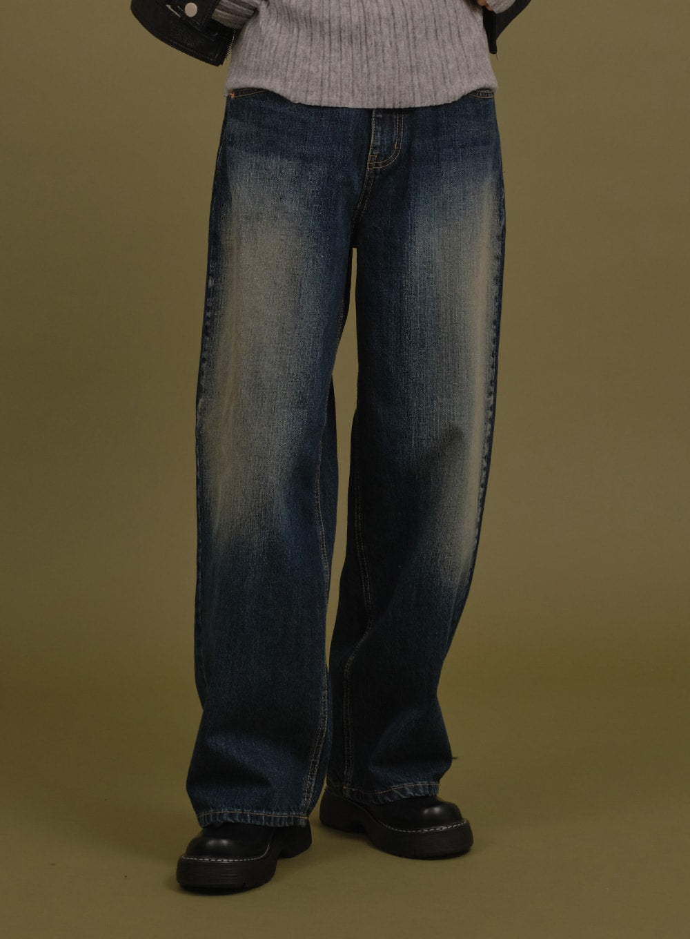 Washed Wide Denim Pants - Lewkin